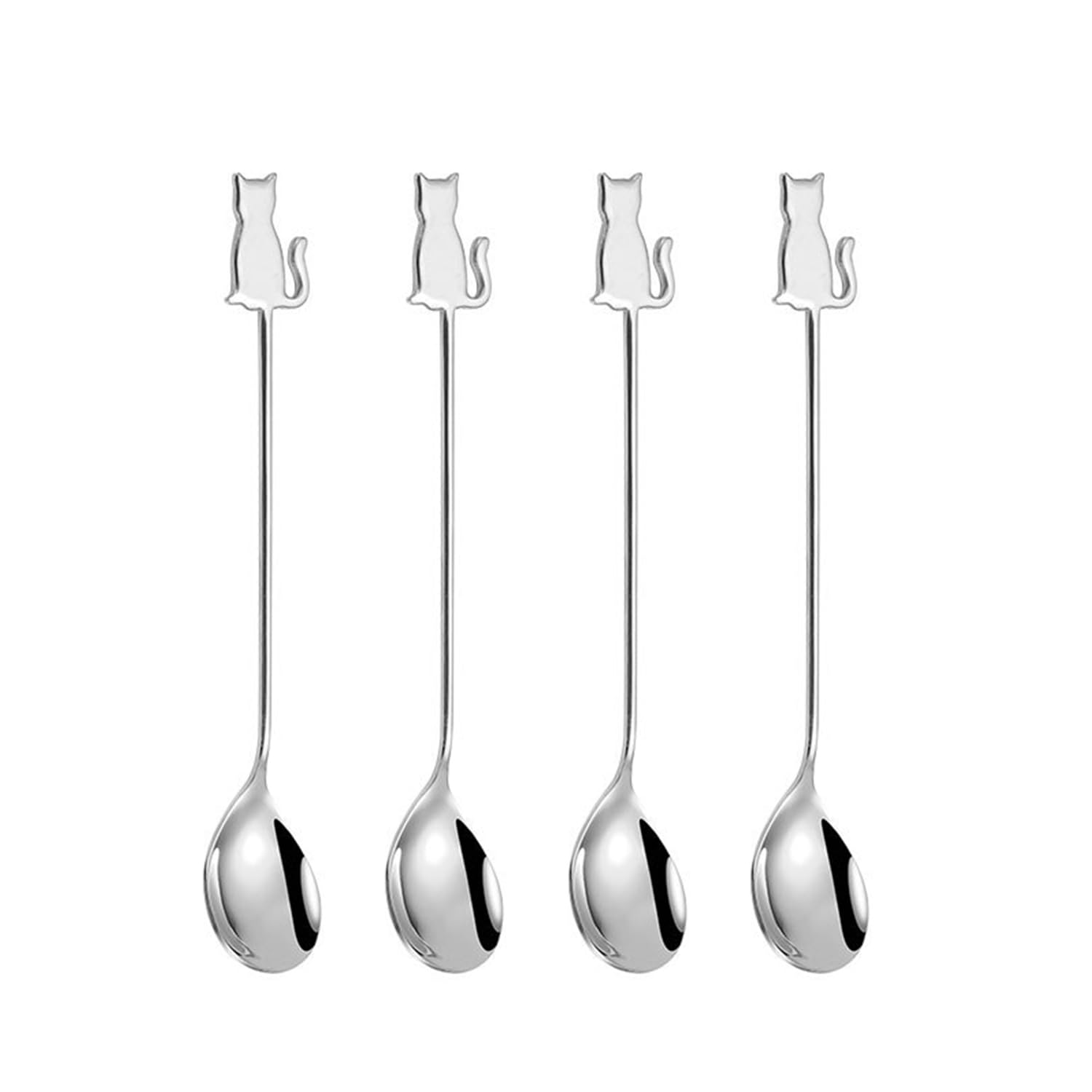 Ouliget Stainless Steel Mini Coffee Espresso Spoon, Dessert Teaspoons Small Soup Spoons, Silver Cute Animals Coffee Spoon, 5.6 inch, Set of 4