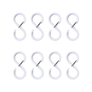 8pcs s hooks for hanging, heavy duty s shaped hook with safety buckle, multifunctional storage hooks for hanging plants, kitchen utensil, clothes and bags(white, 1.14" x 2.52", for 0.55inch crossbars)