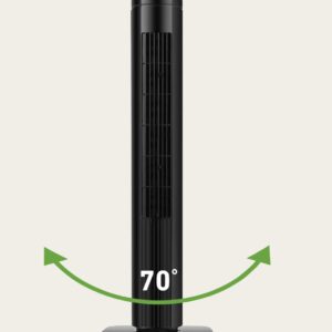 HOLMES 31" Manual Tower Fan, 70° Oscillation, 3 Speeds, 2-Hour Auto Shut-Off Timer, Adjustable Vents, Compact and Slim Profile, Carry Handle, Ideal for Cooling your Home, Bedroom or Office, Black