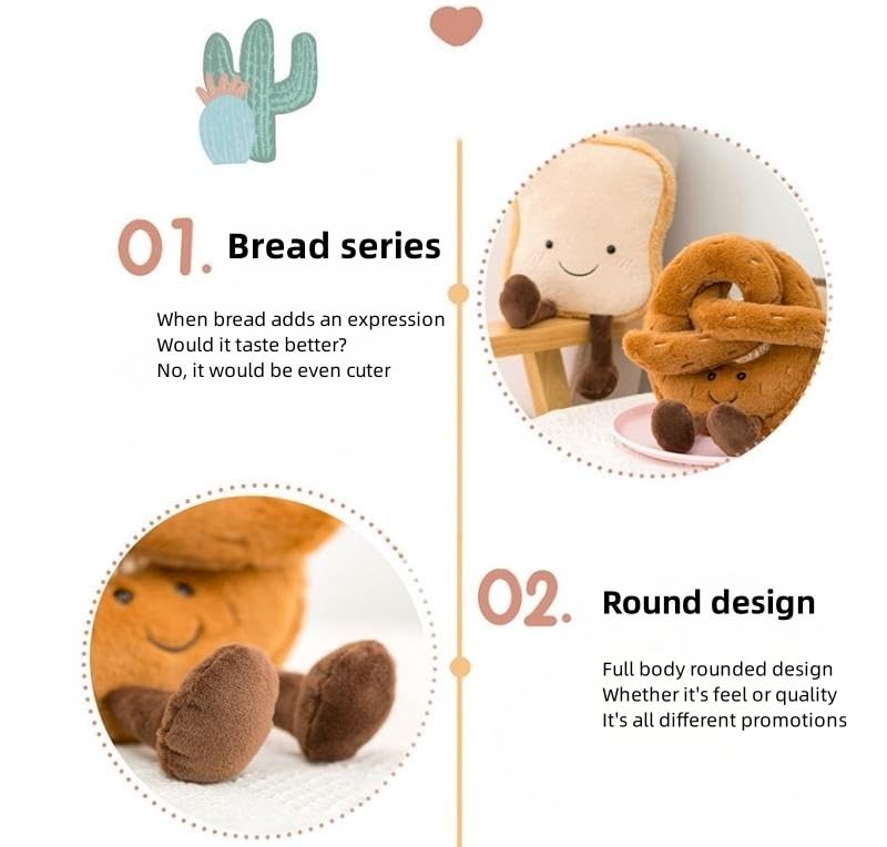 XIZHI Toast Bread Plush Toy Cute Croissant Plush Stuffed Funny Food Plushies Pillow Toy fors Gifts for Kids Birthday (Pretzel)