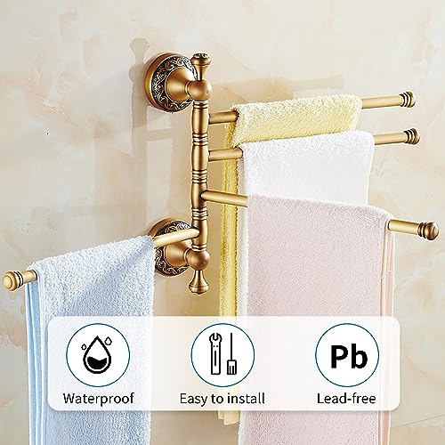 Swivel Towel Rack for Bathroom, Antique Bronze Folding 4 Arms Hand Towel Bars Towel Hanger for Laundry, Wall Mount Storage Space Saving,Pattern Carving Design