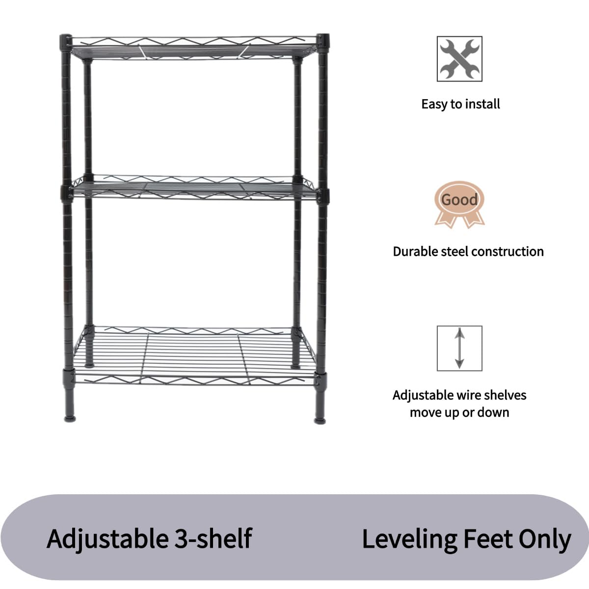 YL traV 3 Tier Kitchen shelves,Wire Shelving, Shelving Units and Storage Rack, Fixed Layer Spacing Storage Metal Large Capacity 17.3" L x 11.4" W x 31" H for Pantry Closet Kitchen Laundry Black