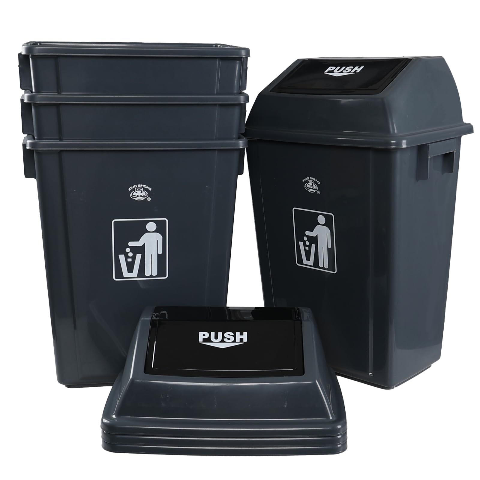 Yarebest 4-Pack 13 Gallon Plastic Trash Cans with Lids, Large Grey Garbage Waste Bin