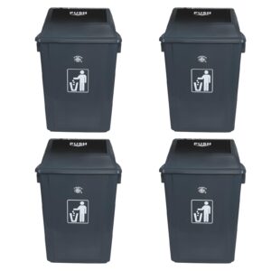 Yarebest 4-Pack 13 Gallon Plastic Trash Cans with Lids, Large Grey Garbage Waste Bin