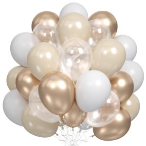 nude white gold balloons, 60pcs metallic champagne gold cream white clear balloons white sand blush beige transparent party balloons for birthday boho wedding anniversary engagement hen decorations