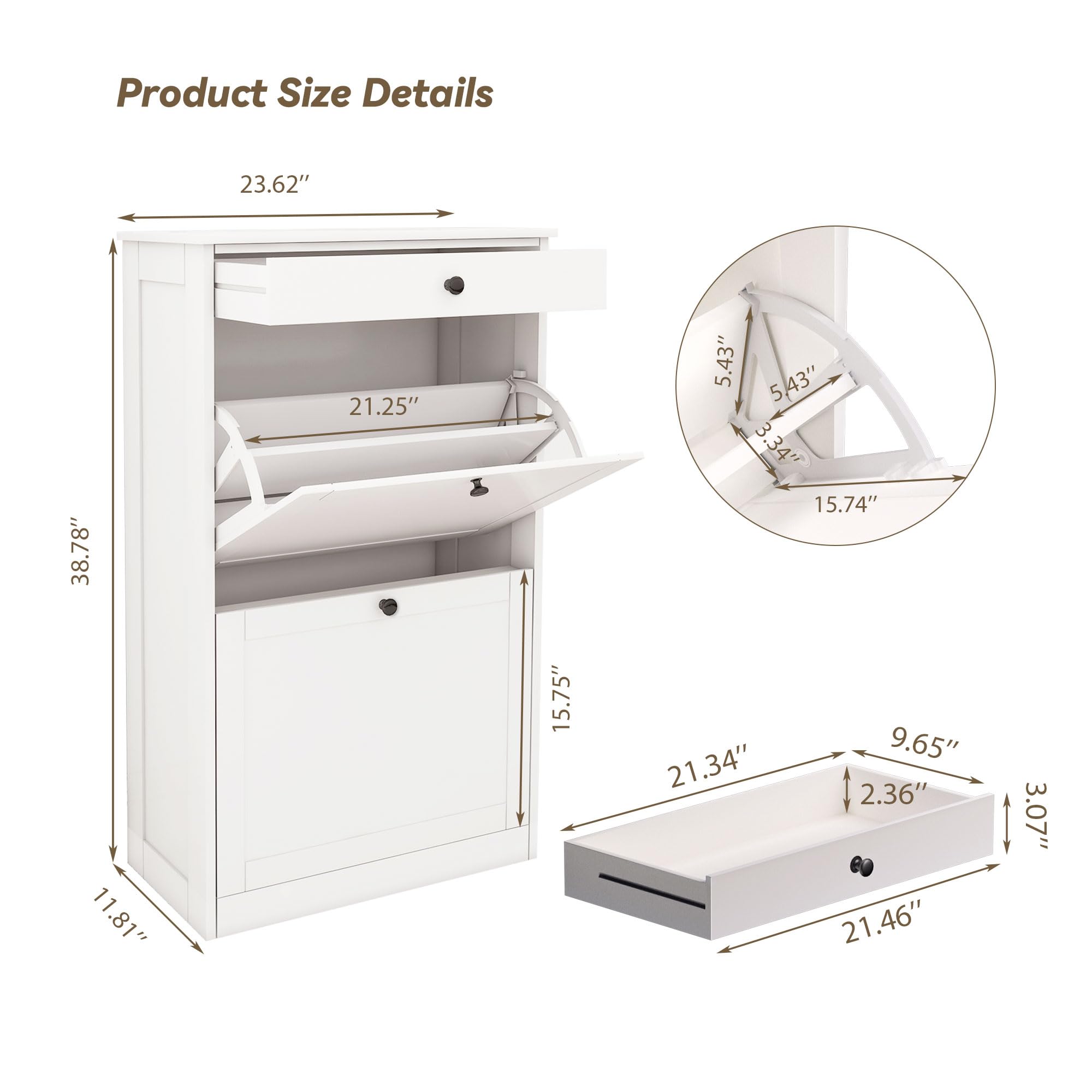 FTZxHKLX Shoe Cabinet with 2 Flip Drawers, Slim Freestanding Hidden Shoe Organizer with Drawer, Pet-Proof Shoe Storage Cabinet for Entryway Living Room Behind The Door, White