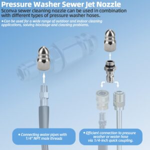 Pressure Washer Sewer Jetter Nozzle, Sewer Cleaning Nozzle Tips Pressure Drain Jetter Hose Nozzle with 1/4'' Quickly Connector 5000 PSI (2 Sets)