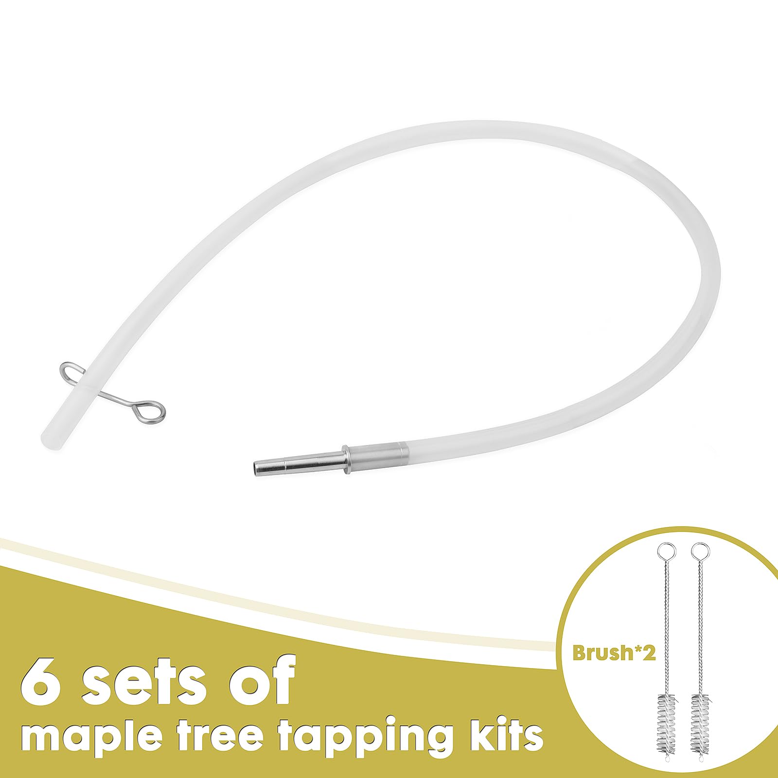 Maple Syrup Tapping Kit, Stainless Steel Maple Tree Taps Spiles, 6 Spiles and Hooks, 6pcs 3-ft Food Grade Tubing with 2 pack Spile Cleaning Brushes