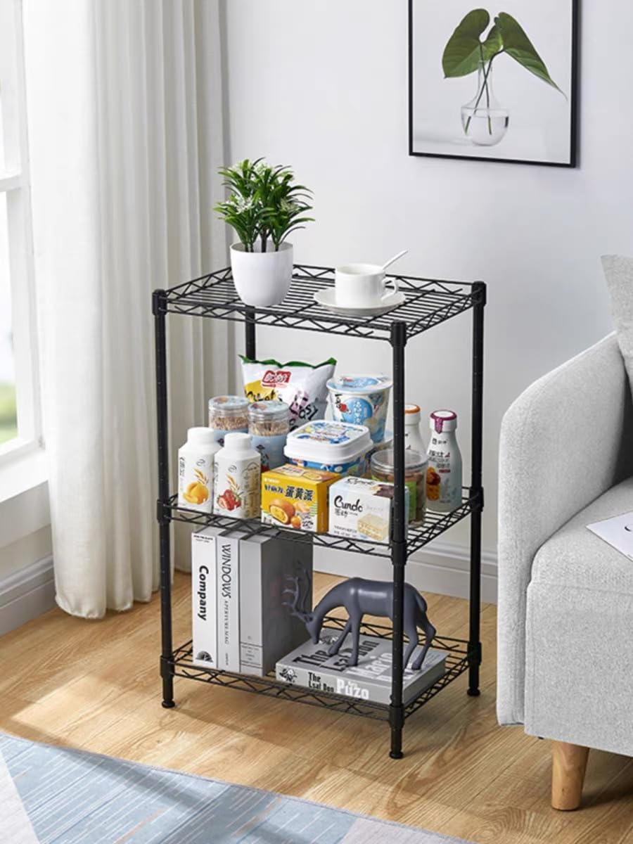 YL traV 3 Tier Kitchen shelves,Wire Shelving, Shelving Units and Storage Rack, Fixed Layer Spacing Storage Metal Large Capacity 17.3" L x 11.4" W x 31" H for Pantry Closet Kitchen Laundry Black