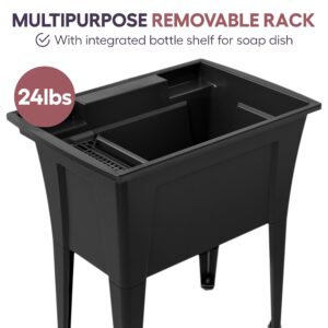 32” Utility Sinks for Laundry Room, Garage, Garden, Basement – Noah William Home Indoor and Outdoor Polypropylene Basement Wash Tub - No Faucet Included (Black)