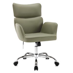 beryth home office chair with wheels, adjustable height swivel mid-back armchair task chair, modern pu leather ergonomic tilt computer desk vanity chair for office, study room(pu green)