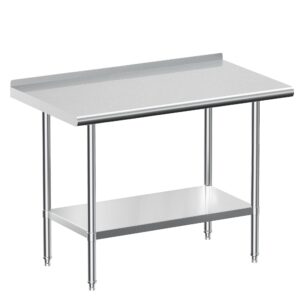 jophun stainless steel work table with backsplash, commercial table for prep & work table for restaurant and home - 24" d x 48" w x 34" h inches