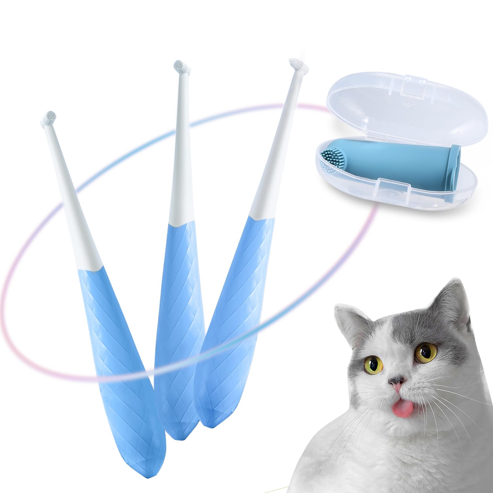 Pawsitive Vibes Cat Toothbrush, Super Mini Brush Head for cat-Finger Toothbrush for Cats, Cat Tooth Brushing Kit, Mini Head, Deep Cleaning, Gentle Bristles for Gum Care-Blue