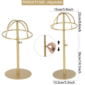 MCKECHSION Hat Display Stand 2PCS Stainless Steel Brushed Nickel Titanium Hat Stand Metal Golden Adjustable Height Cap Rack Showcase Fingerprint Resistant for Home Boutique Retail Store