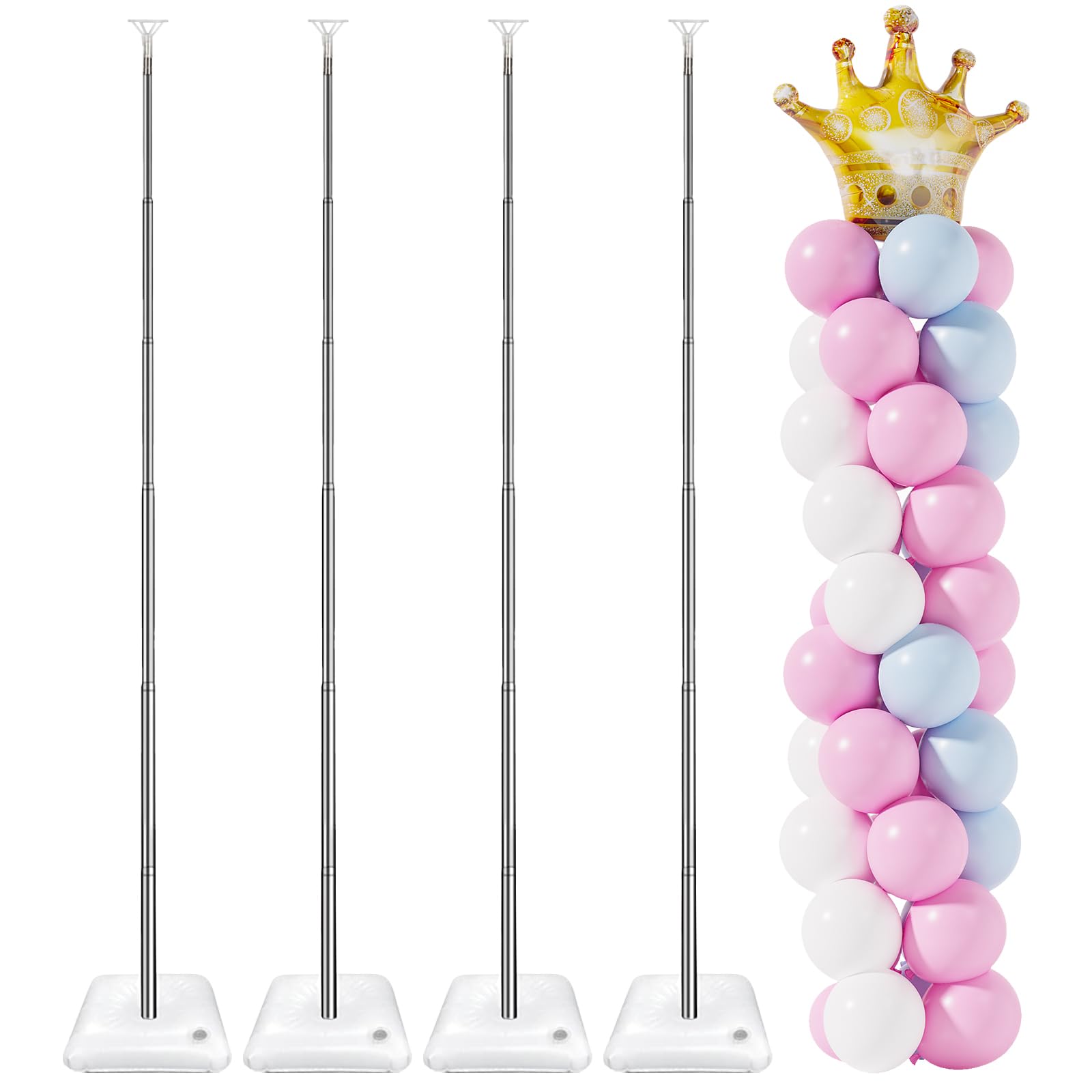 RUBFAC Balloon Stand for Floor Set of 4, 6.6ft Adjustable Height Balloon Column Kit for Floor with Metal Telescopic Pillar for Baby Shower Birthday Party Graduation Wedding Decoration