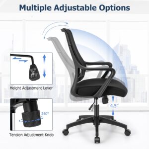 Tangkula Height Adjustable Ergonomic Office Chair, Swivel Computer Chair with Breathable Mesh Back, Mobile Desk Chair with Armrest, Comfortable PC Chair Home Office Chair for Study, Office, Game Room