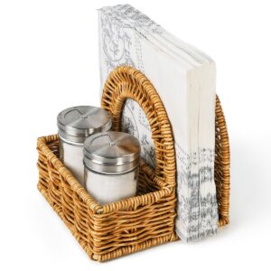 aevtih stylish rattan napkin holder with salt and pepper shakers holder - perfect tabletop organizer for kitchen - ideal for paper napkins (without salt, pepper shakers & napkins)