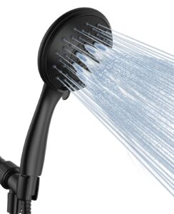 shower head with handheld - rainvista 6 functions high pressure detachable shower head set for bathroom, stainless steel hose and adjustable shower arm bracket, matte black