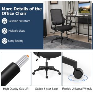 Tangkula Height Adjustable Ergonomic Office Chair, Swivel Computer Chair with Breathable Mesh Back, Mobile Desk Chair with Armrest, Comfortable PC Chair Home Office Chair for Study, Office, Game Room