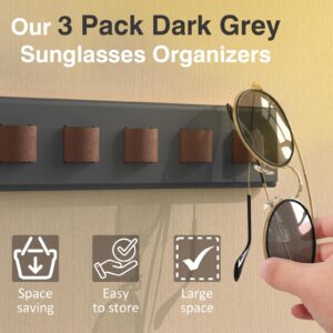 Durmmur 3 Pack Sunglass Organizer, Wall Mounted Sunglasses Organizer, Wooden Glasses Holder Sunglass Holder, Sunglasses Rack for Hanging Your Multiple Eyeglasses, for Wall, Home Decor(Dark Grey)