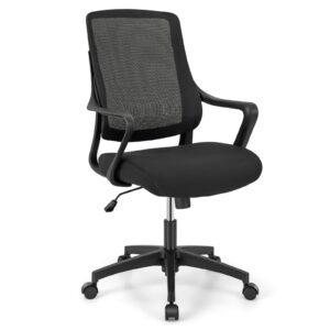 tangkula height adjustable ergonomic office chair, swivel computer chair with breathable mesh back, mobile desk chair with armrest, comfortable pc chair home office chair for study, office, game room