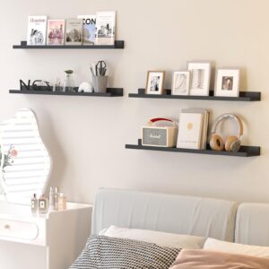 Fixwal U-Shaped Floating Shelves Set of 4, 36 Inch Modern Wall Mounted Picture Ledge for Home Storage and Décor in Bedroom, Living Room, Bathroom (Black)