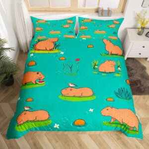 capybara bedding set twin size for boys girls cute wild animal capybara duvet cover funny capybaras comforter cover cartoon rodent animals bedspread cover capybara bedding gifts for capybara lovers