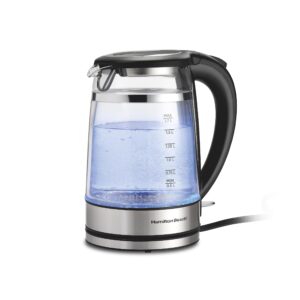 hamilton beach double wall 1.7l electric kettle, water boiler & heater, built-in mesh filter, auto-shutoff & boil-dry protection, cordless serving, variable led indicator, glass (40850)