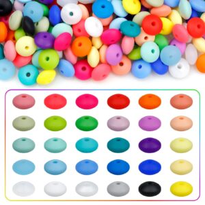 180pcs fiveizero silicone lentil beads,12mm 30 colos silicone abacus beads silicone beads bulk loose spacer jewelry beads colorful diy lanyard beads for making necklace keychain accessories