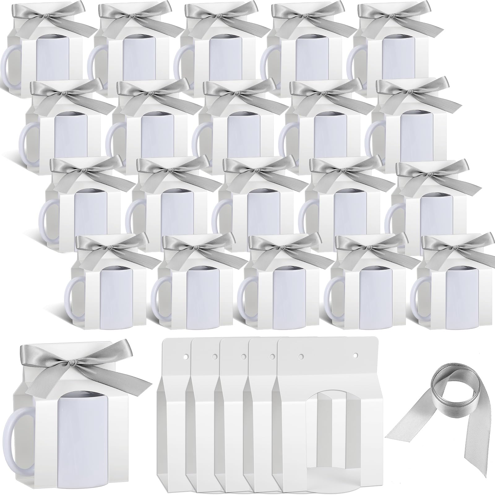 Kosiz 36 Pcs Mug Boxes Sublimation Mugs Gift Bags Mug Box Gift Box with Window Mug Boxes for Shipping Selling Gift Packaging Box for Mugs Gift Wrapping (White, Silver,for 11oz Mug)