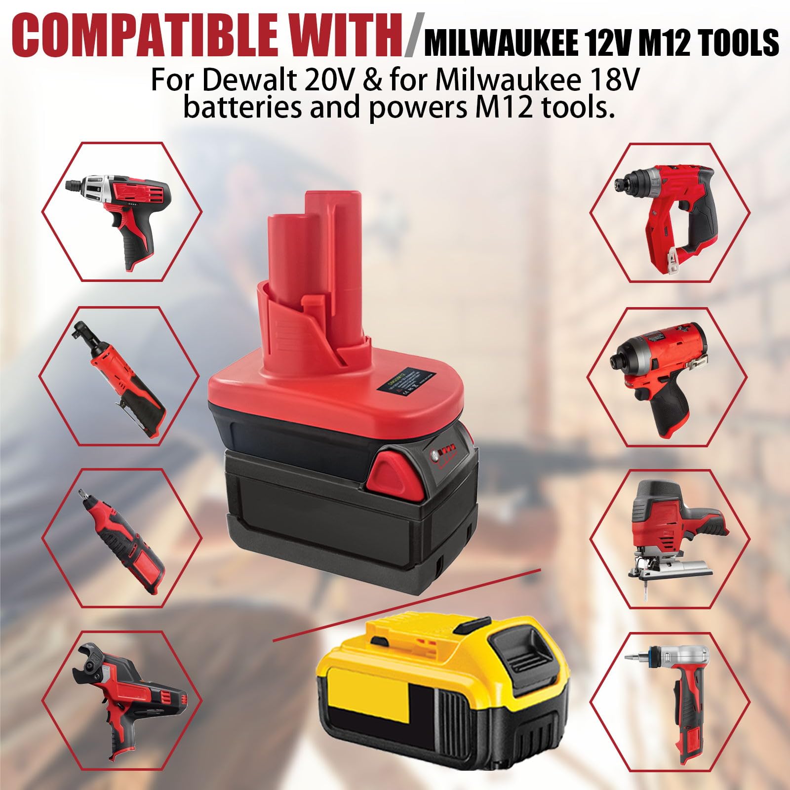 Laimiao Battery Adapter for Milwaukee 12V, for DeWalt 20V & for Milwaukee M18 18V Li-on Battery Convert to for Milwaukee M12 12V Battery, for Milwaukee M12 12V Power Tool