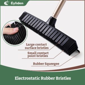 Eyliden Carpet Rake for Pet Hair Removal, 2-in-1 Rubber Broom with Squeegee and 54’’ Telescopic Long Handle, Fur Pet Hair Removal Broom for Carpet Rug Floor Hardwood Tile