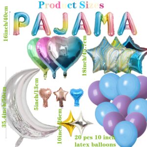 44 Pieces PAJAMA PARTY Balloons Silver Moon Star Rainbow Gradient Heart Aluminum Foil Balloons Purple Blue Latex Balloons for Girls Women Slumber Party Sleepover Birthday Party Decoration (Silver)