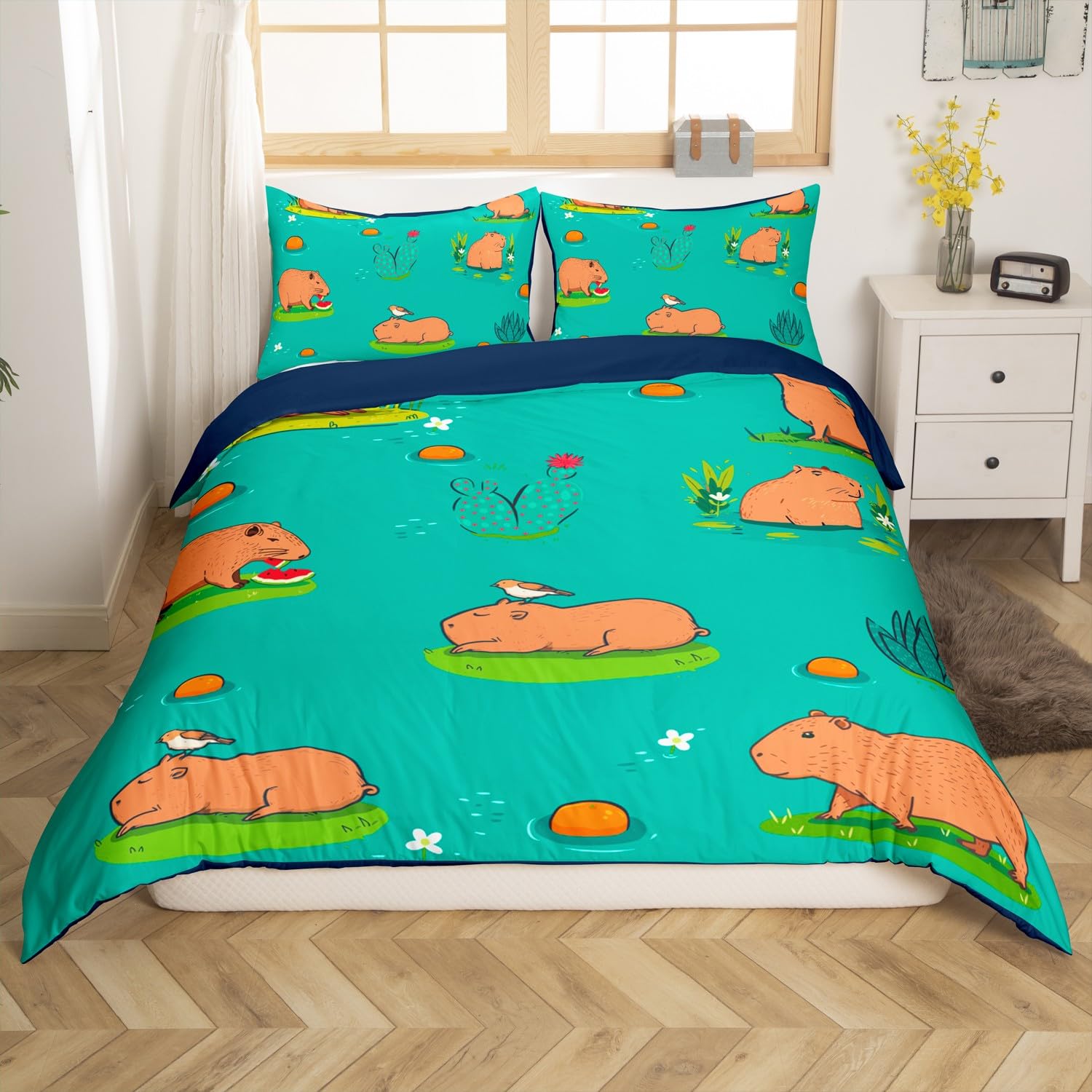 Capybara Bedding Set Twin Size for Boys Girls Cute Wild Animal Capybara Duvet Cover Funny Capybaras Comforter Cover Cartoon Rodent Animals Bedspread Cover Capybara Bedding Gifts for Capybara Lovers