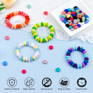 180PCS FIVEIZERO Silicone Lentil Beads,12mm 30 Colos Silicone Abacus Beads Silicone Beads Bulk Loose Spacer Jewelry Beads Colorful DIY Lanyard Beads for Making Necklace Keychain Accessories