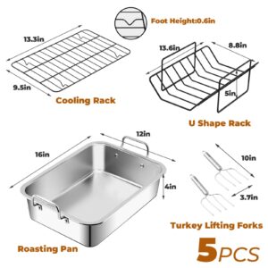 Turkey Roasting Pan with Nonstick Rack: Large 16 x 12 Inch Stainless Steel Turkey Roast Pan Set Rectangular Roaster – Perfect for Thanksgiving