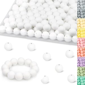 120PCS FIVEIZERO Silicone Beads, 15mm Silicone Beads White for Keychain Making Bulk Round Silicone Beadsfor Bracelet Necklace DIY Crafts Making (White)