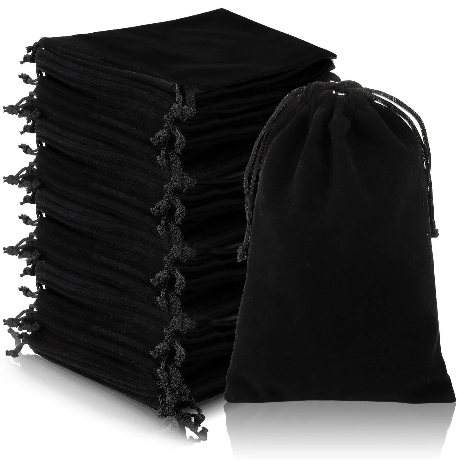 Goaste 50 Pieces Velvet Drawstring Bags, 5×7 Inch Black Jewelry Pouches, Soft Velvet Gift Bags, Velvet Double Drawstring Cloth Bags for Jewelry Bracelet, Headphone, Bead, Gift, Candy, Gadgets