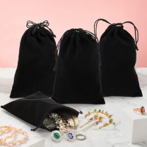 Goaste 50 Pieces Velvet Drawstring Bags, 5×7 Inch Black Jewelry Pouches, Soft Velvet Gift Bags, Velvet Double Drawstring Cloth Bags for Jewelry Bracelet, Headphone, Bead, Gift, Candy, Gadgets