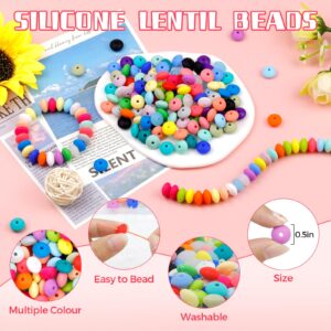 180PCS FIVEIZERO Silicone Lentil Beads,12mm 30 Colos Silicone Abacus Beads Silicone Beads Bulk Loose Spacer Jewelry Beads Colorful DIY Lanyard Beads for Making Necklace Keychain Accessories