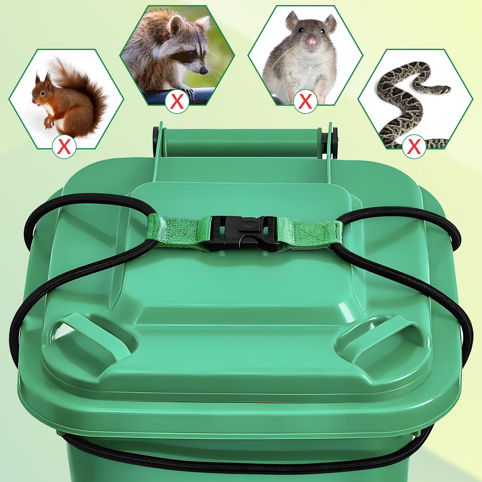 Suzile 2 Pcs Trash Can Lock Heavy Duty Trash Can Lid Lock Garbage Can Lock Garbage Can Holders for Outside Trash Can Bungee Cord for 30-50 Gal Trash Cans Dogs Raccoon Squirrel Bear Outdoor (Green)