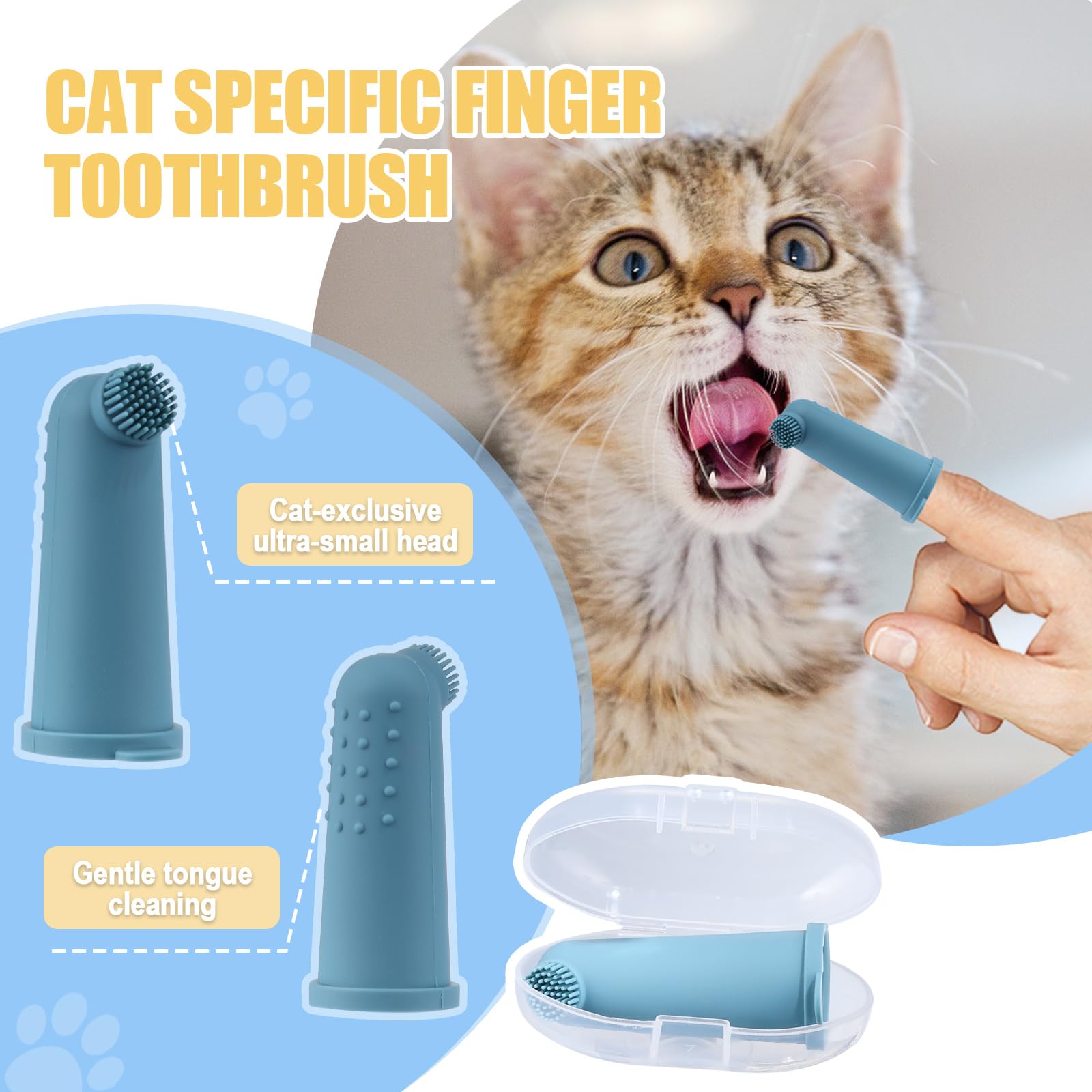 Pawsitive Vibes Cat Toothbrush, Super Mini Brush Head for cat-Finger Toothbrush for Cats, Cat Tooth Brushing Kit, Mini Head, Deep Cleaning, Gentle Bristles for Gum Care-Blue