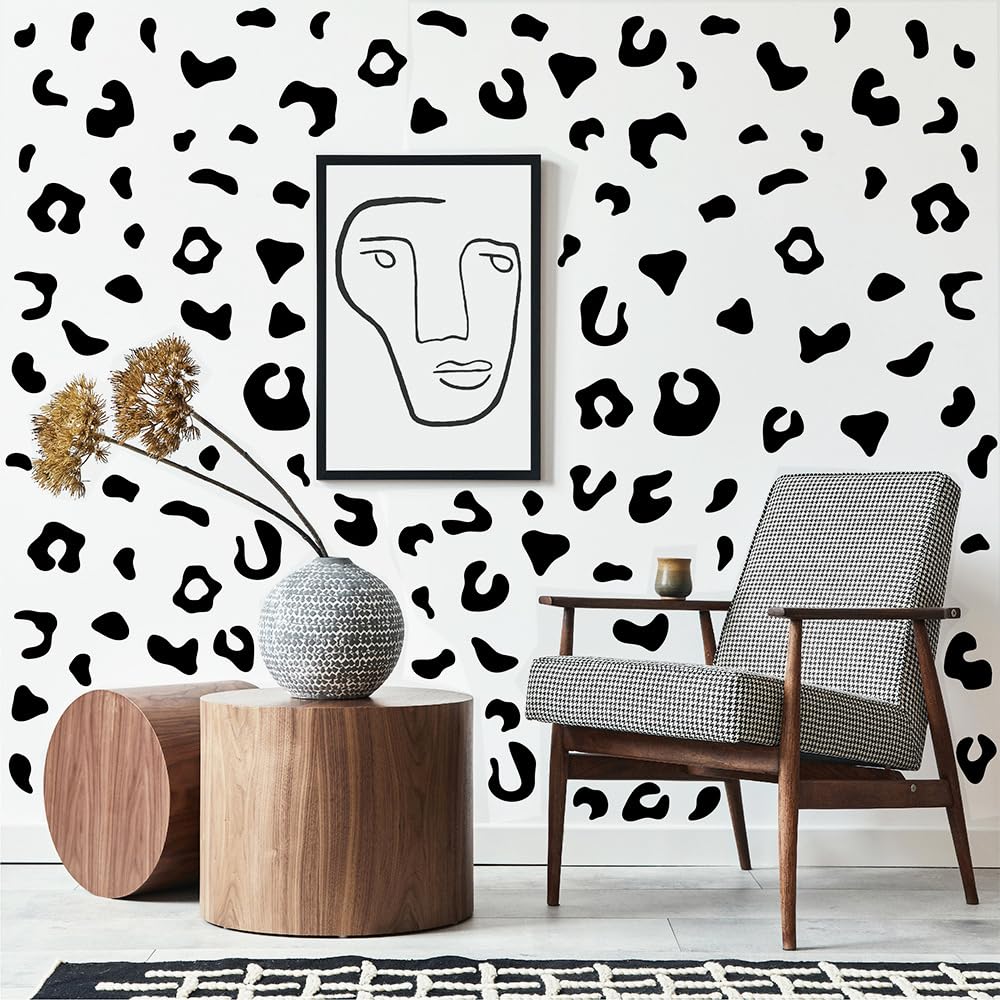 360 Pcs Black Cheetah Stickers Animal Print Cheetah Leopard Wallpaper Removable Vinyl Wall Stickers for Bedroom Car Living Room Office Home DIY Wall Decoration