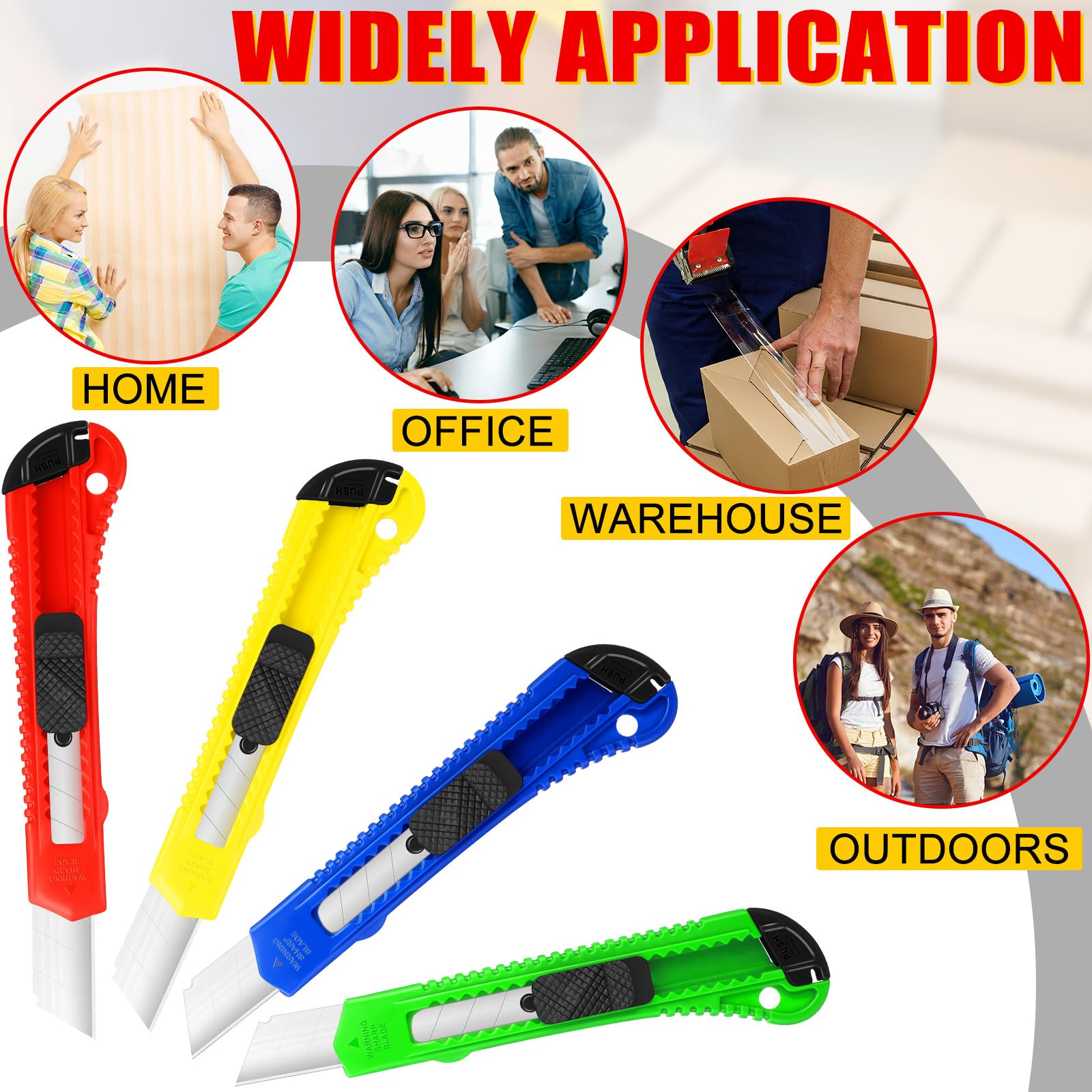 WILLBOND 120 Pack Box Cutter Retractable Utility Knife 18 MM Wide Blade Cutter Card Cutter with Snap off Cutter for Cardboard Art Craft for Office and Home Use (Multicolor)