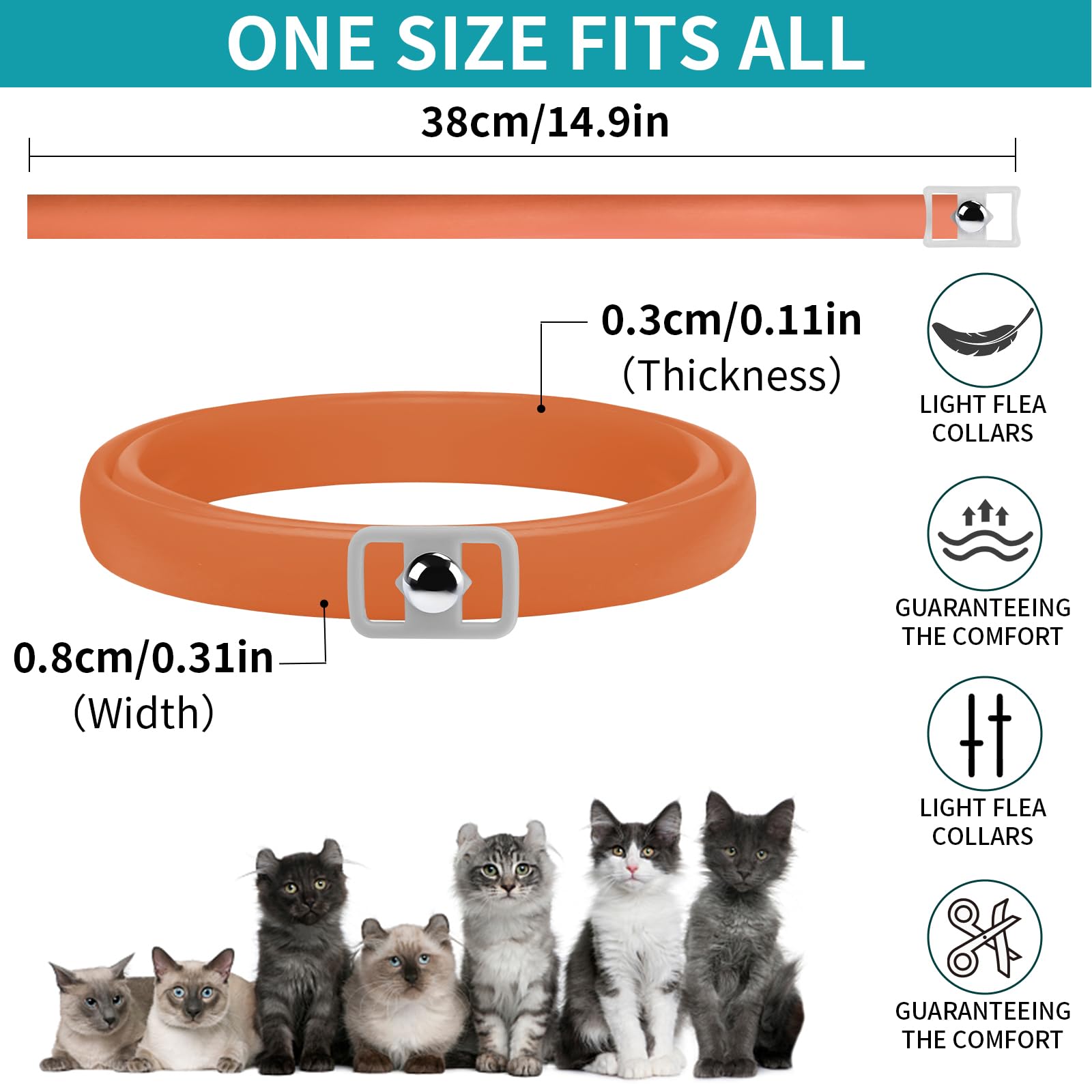 4 Pack Flea Collar for Cats, Cat Flea and Tick Collar 8 Months Cat Flea Collar Treatment Prevention, Adjustable Waterproof Cat Flea Collar Kitten Natural Tick and Flea Collar for Cat (Oragne&Green)