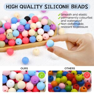 120PCS FIVEIZERO Silicone Beads, 15mm Silicone Beads White for Keychain Making Bulk Round Silicone Beadsfor Bracelet Necklace DIY Crafts Making (White)