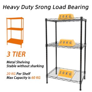 YL traV 3 Tier Kitchen shelves,Wire Shelving, Shelving Units and Storage Rack, Fixed Layer Spacing Storage Metal Large Capacity 17.3" L x 11.4" W x 31" H for Pantry Closet Kitchen Laundry Black