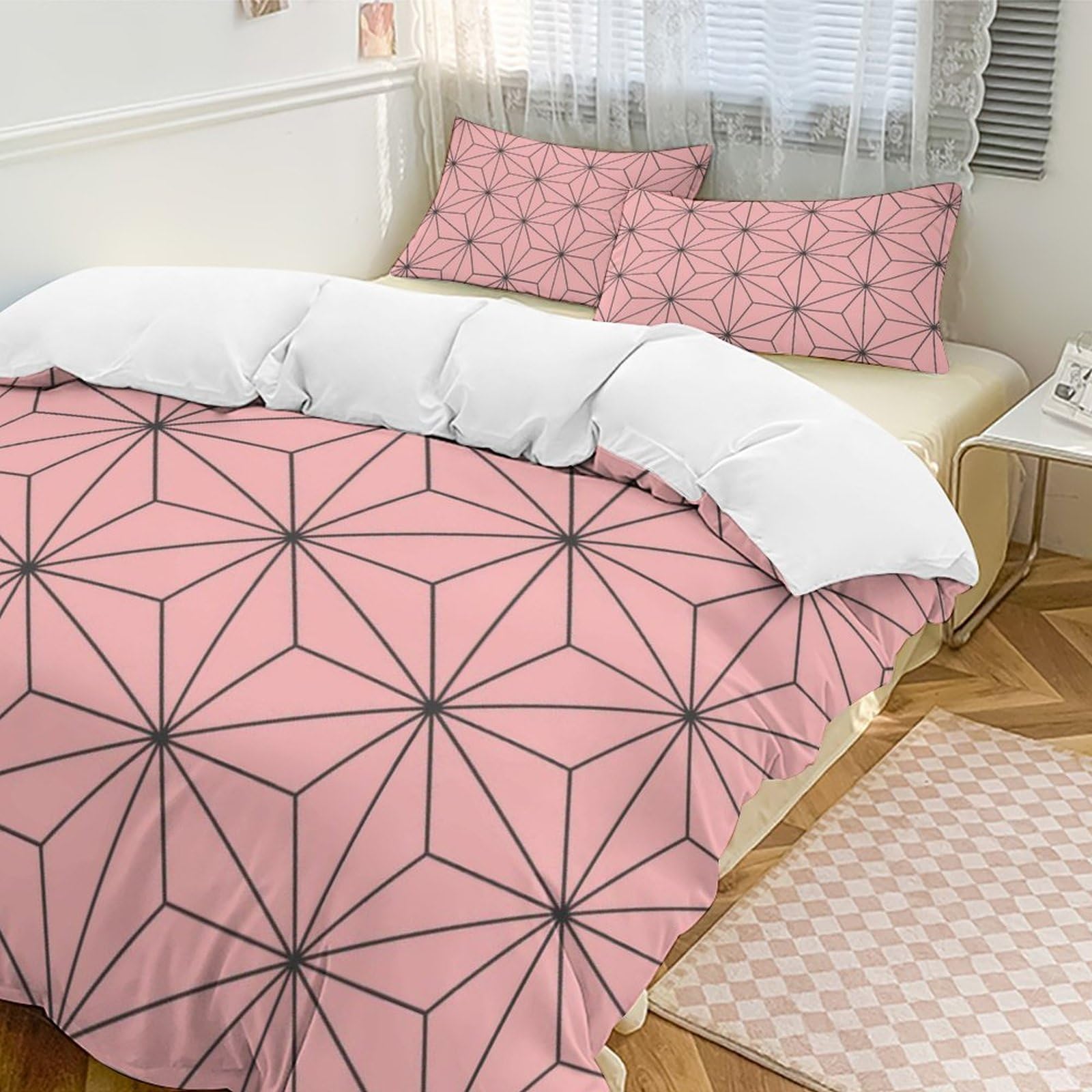 INFLAG Anime Bedding Set, 3-Piece Anime Duvet Cover Full Size Ultra Soft Breathable 3D Printed Microfiber Comforter Cover, Cartoon Quilt Cover, Teen Comforter Cover with 2 Pillowcases (Full,Pink)