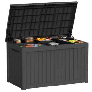 rojik outdoor storage housing deck box-waterproof patio furniture,garden tools,cushions,pool accessories storage waterproof resin box with capacity (230 gal & black)