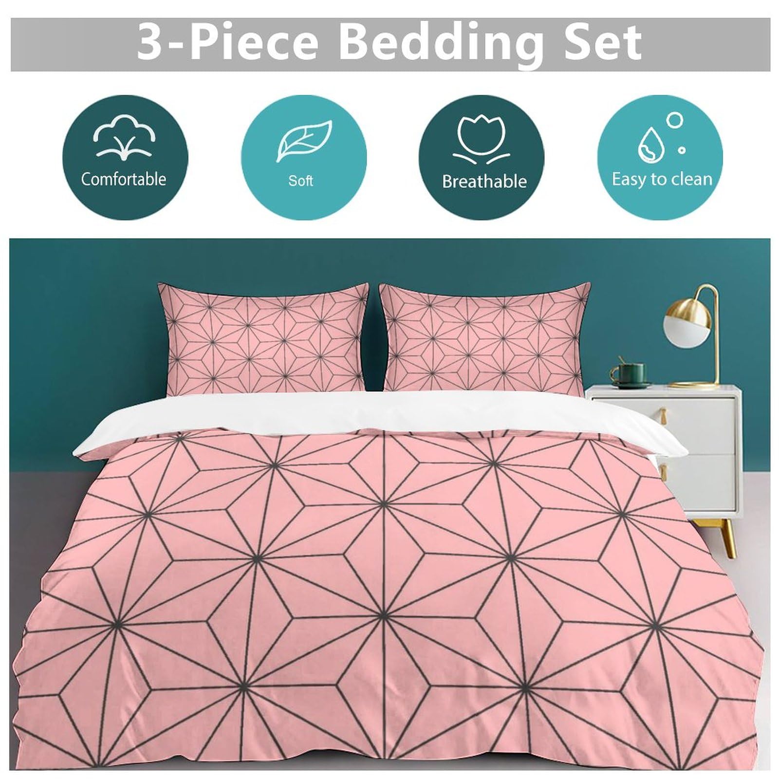 INFLAG Anime Bedding Set, 3-Piece Anime Duvet Cover Full Size Ultra Soft Breathable 3D Printed Microfiber Comforter Cover, Cartoon Quilt Cover, Teen Comforter Cover with 2 Pillowcases (Full,Pink)